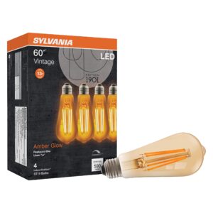 sylvania led vintage filament st19 light bulb, 60w equivalent, efficient 7w, medium base, 650 lumens, dimmable, 2175k, amber glow - 4 pack (40329)