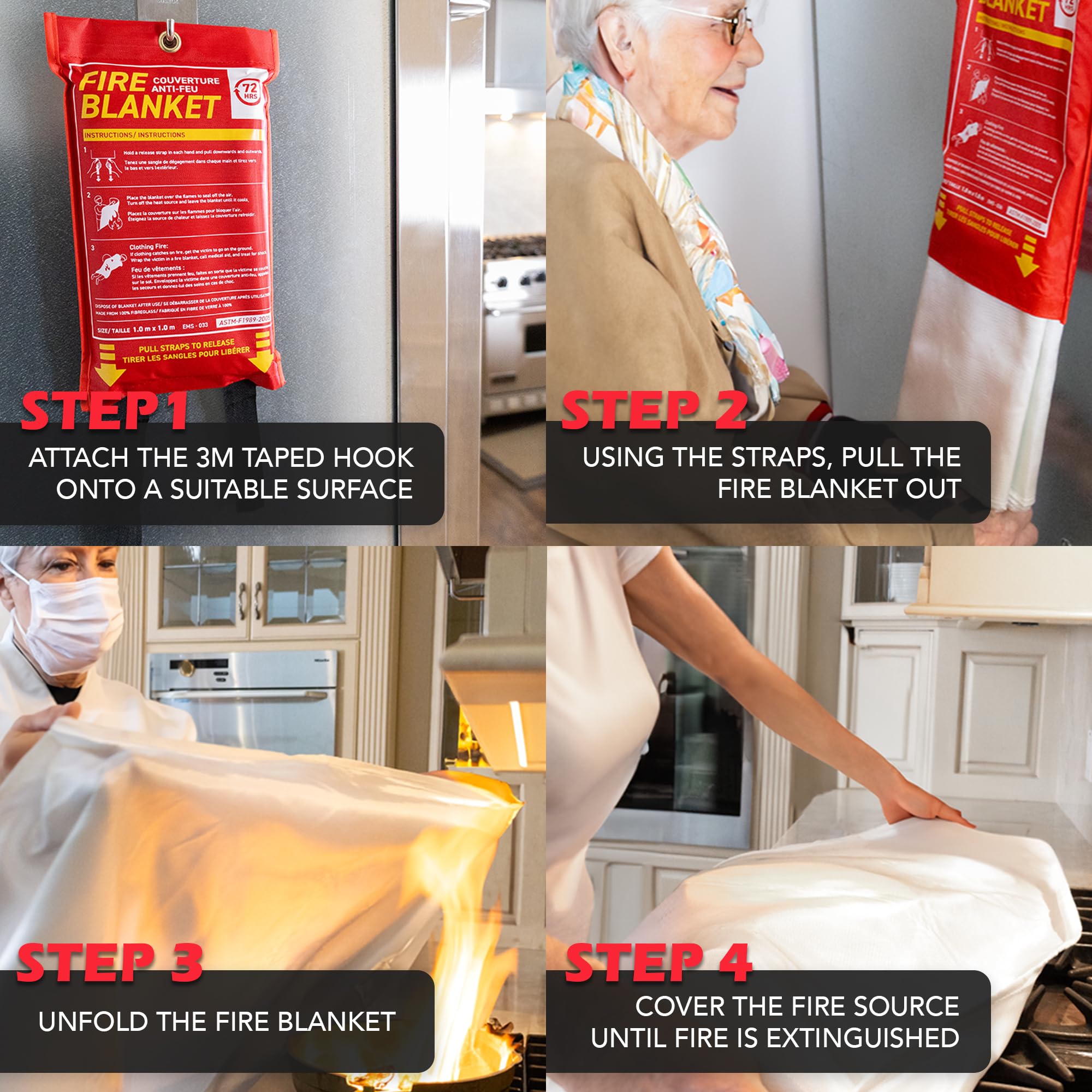 72 HRS Fiberglass Fire Blanket - Fire Blanket for Home, Kitchen Fire Blanket | Fire Extinguishers Home | Essential Fire Safety Tool, Emergency Fire Blanket | (1PC, 47"x47")