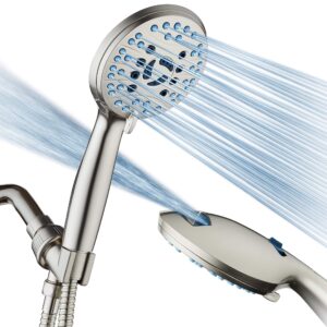 aquacare high pressure 8-mode handheld shower head - anti-clog nozzles, built-in power wash to clean tub, tile & pets, extra long 6 ft. stainless steel hose, wall & overhead brackets