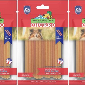 Himalayan Chews 3 Pack of Bacon Yaky Churros Soft Chews, 4 Ounces Each, for Dogs, No Lactose or Grains