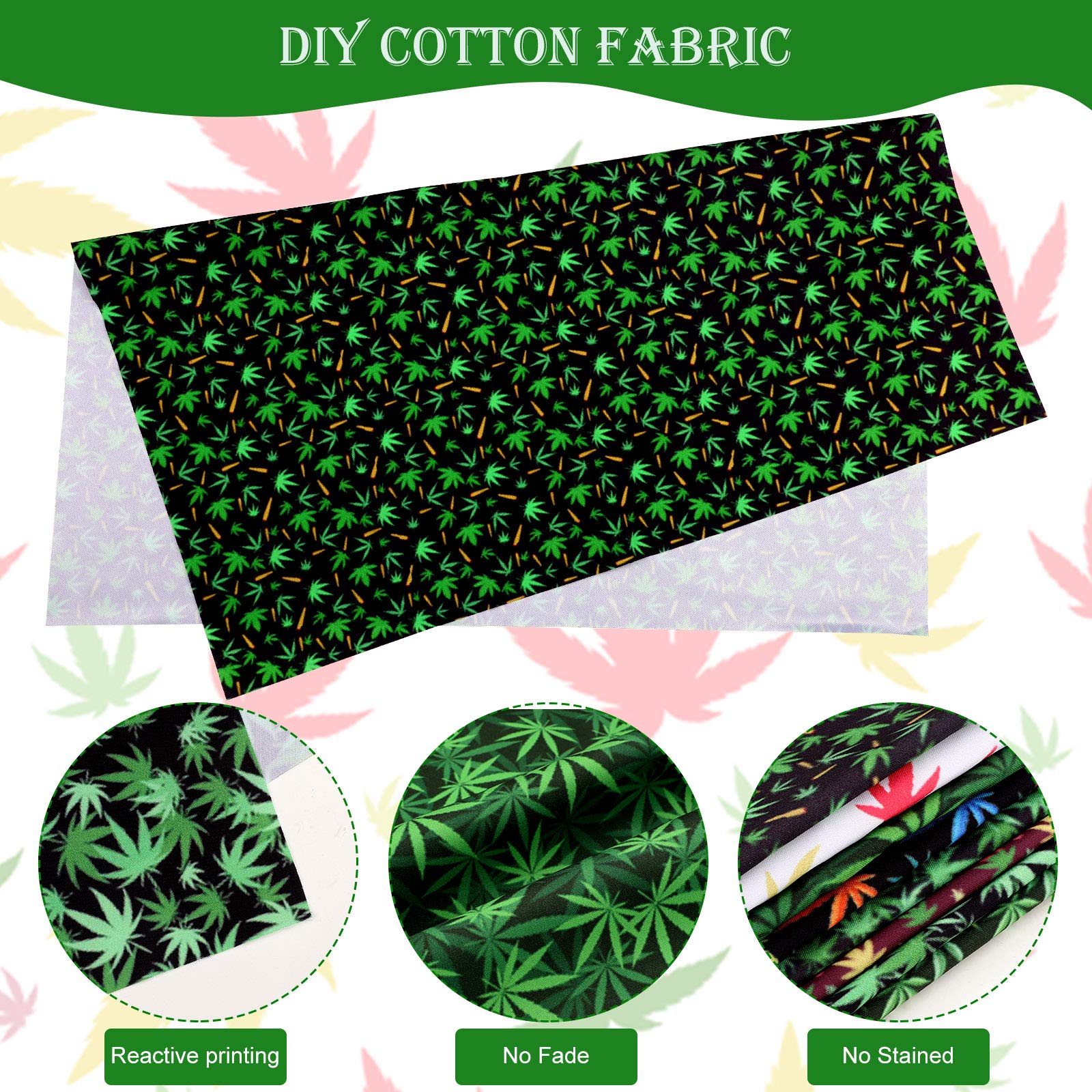 8 Sheets Pot Leaves Fabric Leaves Printed Fabric 20 x 20 Inch Pot Leaves Pattern Sewing Quilting Fat Quarter Bundles for Pillow Cover DIY Crafting Patchwork