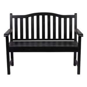 Shine Company Belfort Outdoor Solid Wood Patio Garden Bench, Ergonomic Seat, 22" D x 44.75" W x 36" H, Black