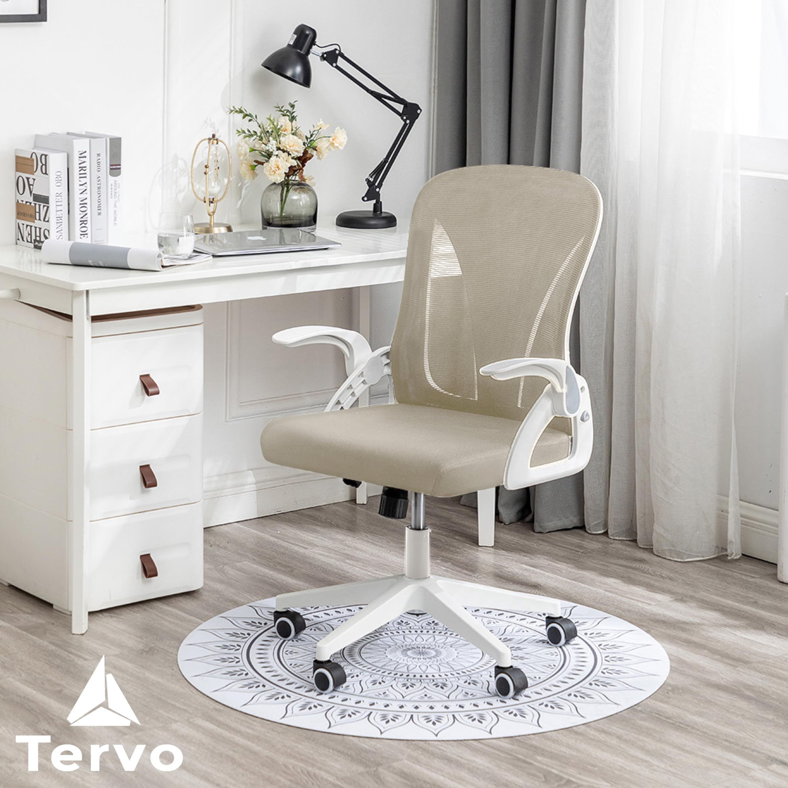 Tervo Office Chair | Foldable & Adjustable Height for Small Spaces | Gaming Chair | Swivel Desk Chair for Home Work | Ergonomic Mesh Computer Chair for Bedroom (Beige)