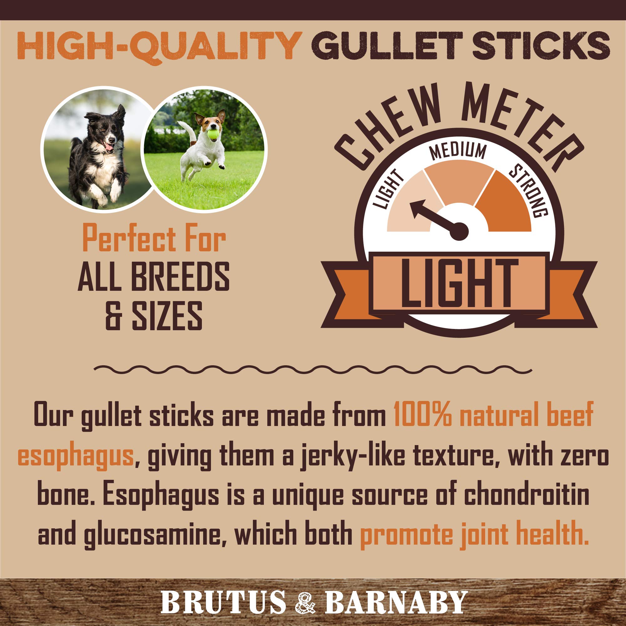 Gullet Sticks for Dogs, All Natural Single Ingredient Beef Jerky Chews, Healthy Beef Gullet Sticks, Naturally Occurring Glucosamine & Chondroitin, Can Help Joint Function for Puppies or Senior Dogs