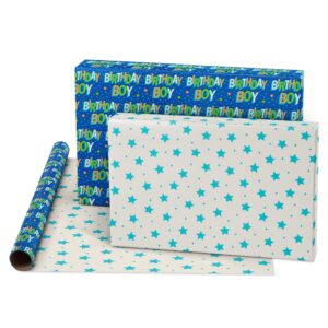 American Greetings Reversible Birthday Wrapping Paper, Stars, Polka Dots, and Balloons (3 Pack, 120 sq. ft)