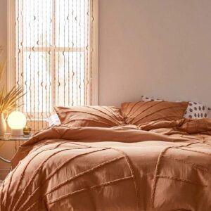 3 Pieces, Queen Size, 300 TC, Pure Washed Percale Cotton Down Comforter Cover with Zip Closure | Ultra Soft & Lightweight, Easy Care Bedding Set of 1 Tufted Duvet Cover + 2 Pillow Covers - Terracotta