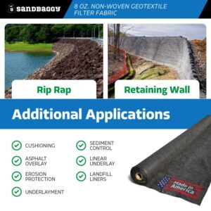 Sandbaggy Non Woven 8 oz Geotextile Landscape Fabric | Made in America | 50 Year Fabric | Industrial Grade Fabric | 205 Lbs of Tensile Strength | UV Protected | Approved by DOT (3 ft x 100 ft Roll)