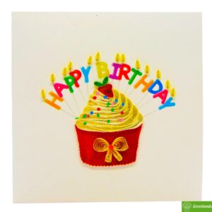 Colorful Happy Birthday Cupcake, Quilling Card 3D - Unique Dedicated Handmade, Design Greeting Card for Birthday | 6" x 6"