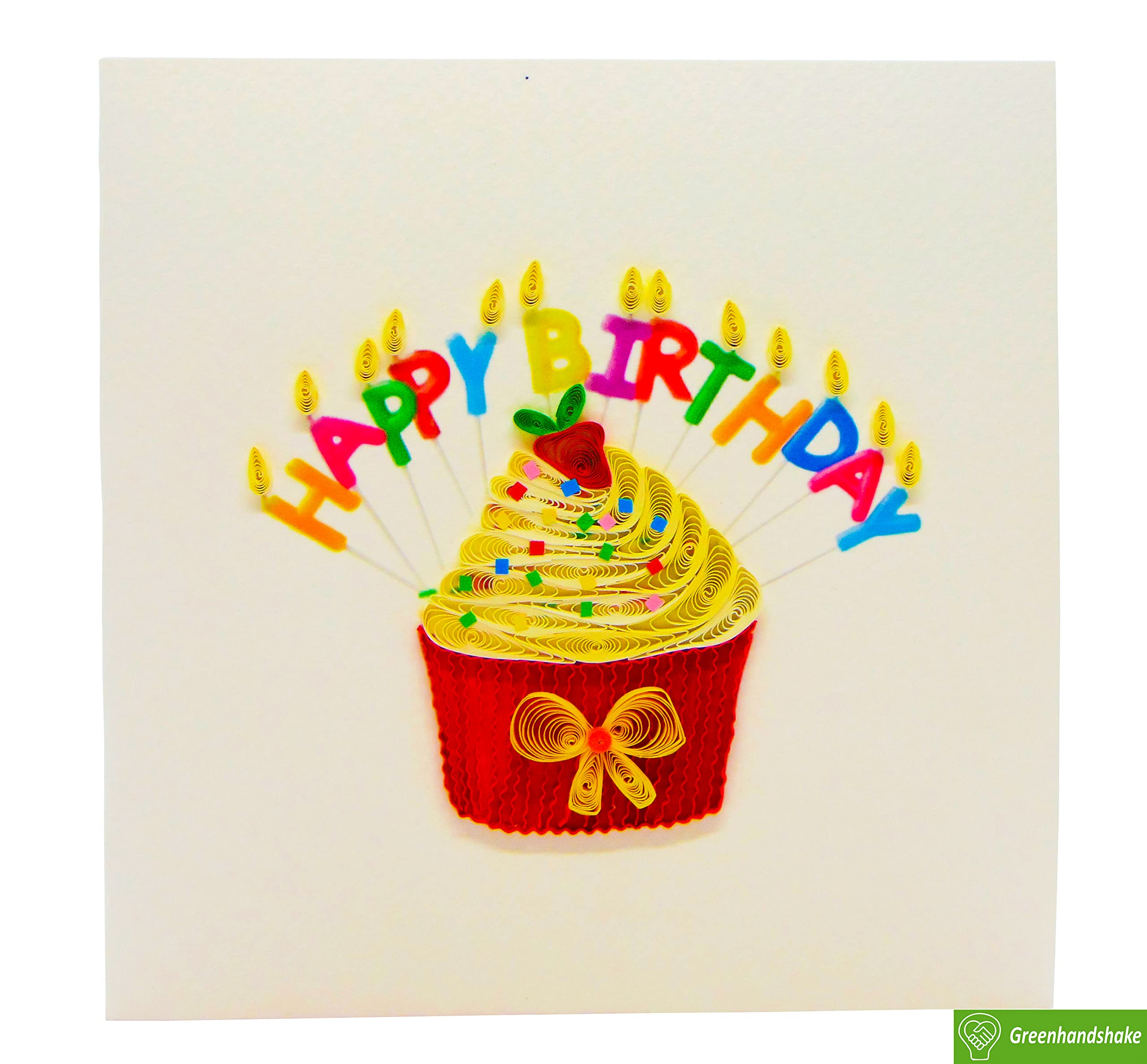 Colorful Happy Birthday Cupcake, Quilling Card 3D - Unique Dedicated Handmade, Design Greeting Card for Birthday | 6" x 6"