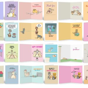 Stonehouse Collection Funny All Occasion Greeting Cards - Boxed Funny Dog & Cat Cards Assortment - Birthday Cards, Thank You Cards with Greetings Inside - Bulk Set for All Occasion, 16 Cards Per Box