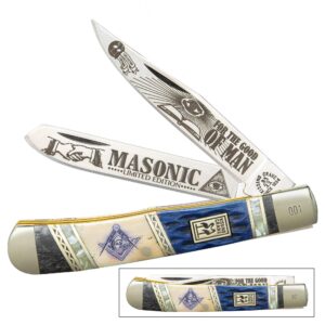 KISSING CRANE Trapper Knife - Masonic | Pocket Knife for Men | 4" Length When Closed | Mason Themed Etchings Heritage | Stainless Steel Blades| Heirloom Quality