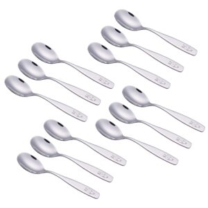 ANNOVA Kids Silverware Children's Safe Flatware Set Stainless Steel - 12 x Children Dinner Spoons, Toddler Utensils, Metal Cutlery Set for LunchBox (Engraved Dog Bunny) (Stainless Steel, 12 Spoons)