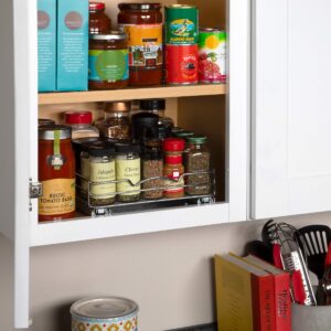 Pull Out Cabinet Organizer for Spices, Cans - Heavy Duty with Lifetime Limited Warranty- Pull Out Spice Rack- Cabinet Pull Out Shelf for Cans,Dishes, Etc, 10-3/8"Wx 10-3/8"D x 2-1/8 H, Chrome