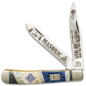 kissing crane trapper knife - masonic | pocket knife for men | 4" length when closed | mason themed etchings heritage | stainless steel blades| heirloom quality