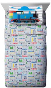 jay franco thomas & friends stitch in time toddler sheet set - 3 piece set super soft and cozy toddler’s bedding - fade resistant microfiber sheets (official mattel product)