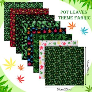 8 Sheets Pot Leaves Fabric Leaves Printed Fabric 20 x 20 Inch Pot Leaves Pattern Sewing Quilting Fat Quarter Bundles for Pillow Cover DIY Crafting Patchwork