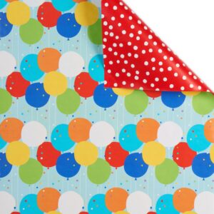 American Greetings Reversible Birthday Wrapping Paper, Stars, Polka Dots, and Balloons (3 Pack, 120 sq. ft)