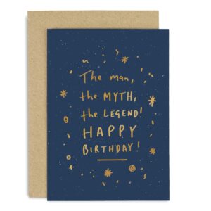 old english co. birthday card - a6, man, myth, legend | perfect for friends or family | happy & funny adult occasion cards | suitable for men & women | blank inside & envelope included