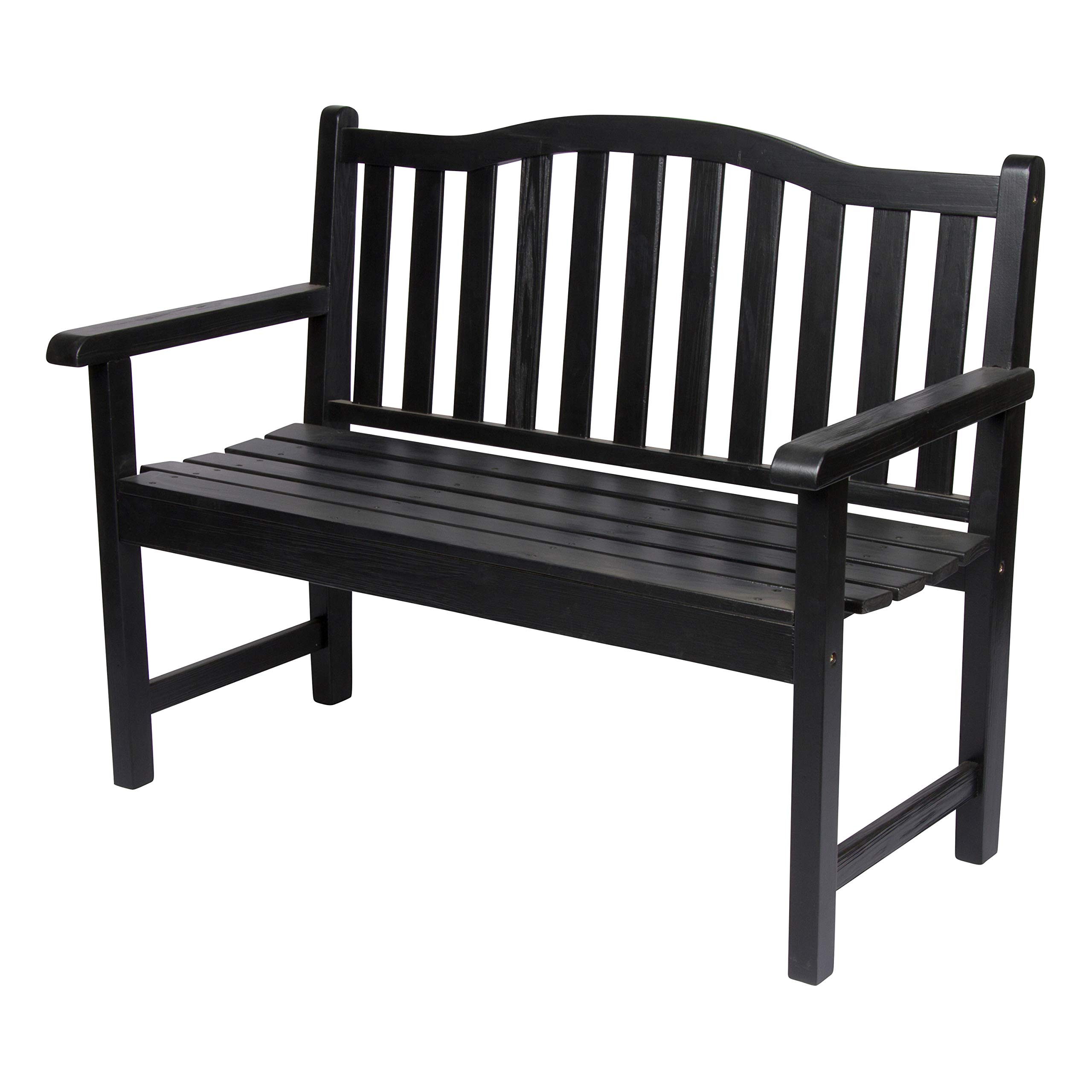 Shine Company Belfort Outdoor Solid Wood Patio Garden Bench, Ergonomic Seat, 22" D x 44.75" W x 36" H, Black