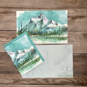 Watercolor Mountain Landscapes -12 card gift set - high-end luxury greeting cards, thank you cards, birthday card, all-occasion cards