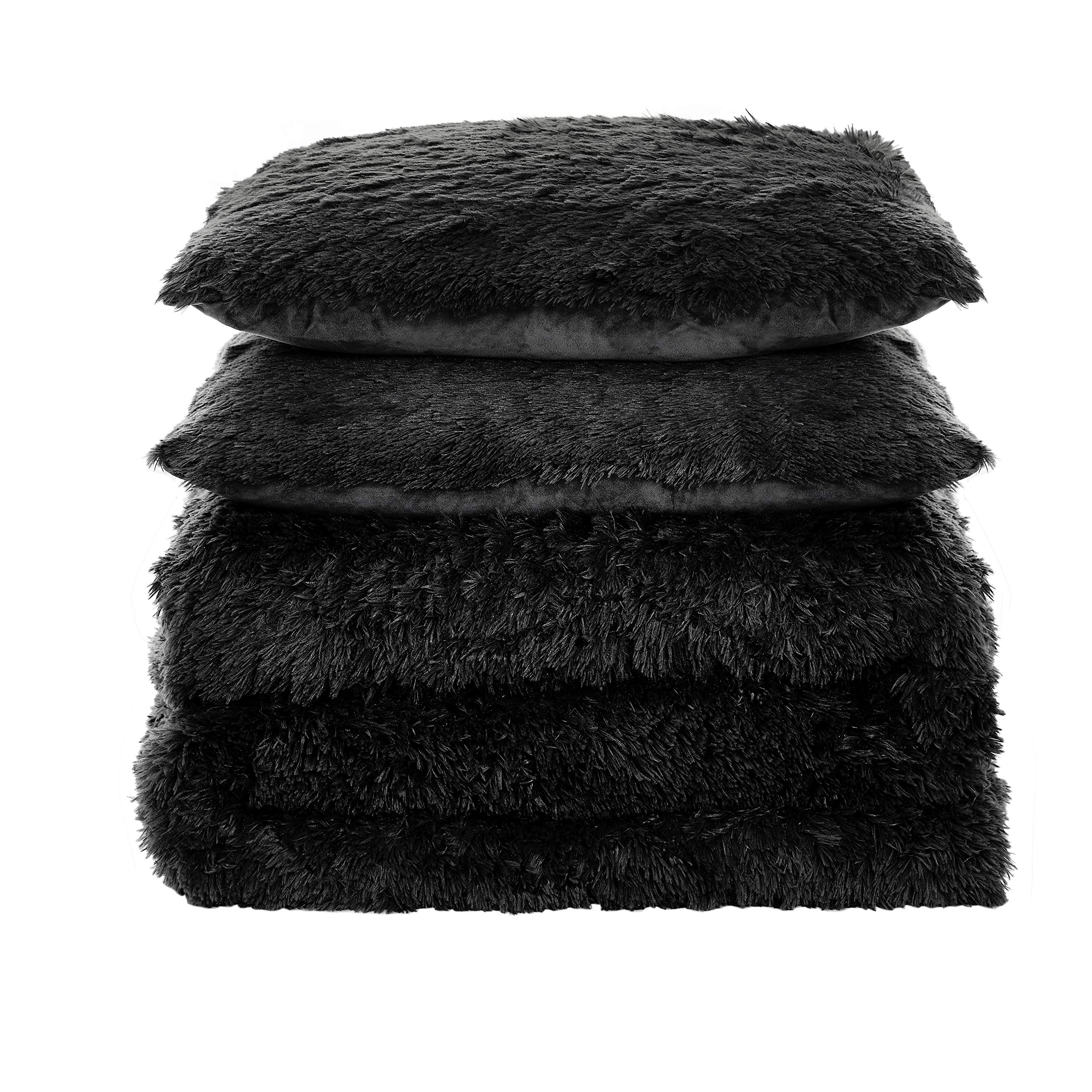 Sweet Home Collection Plush Shaggy Duvet Cover Set Ultra Soft Luxurious Faux Fur Decorative Fluffy Crystal Velvet Bedding with 2 Shams, King, Black(Pack of 1)