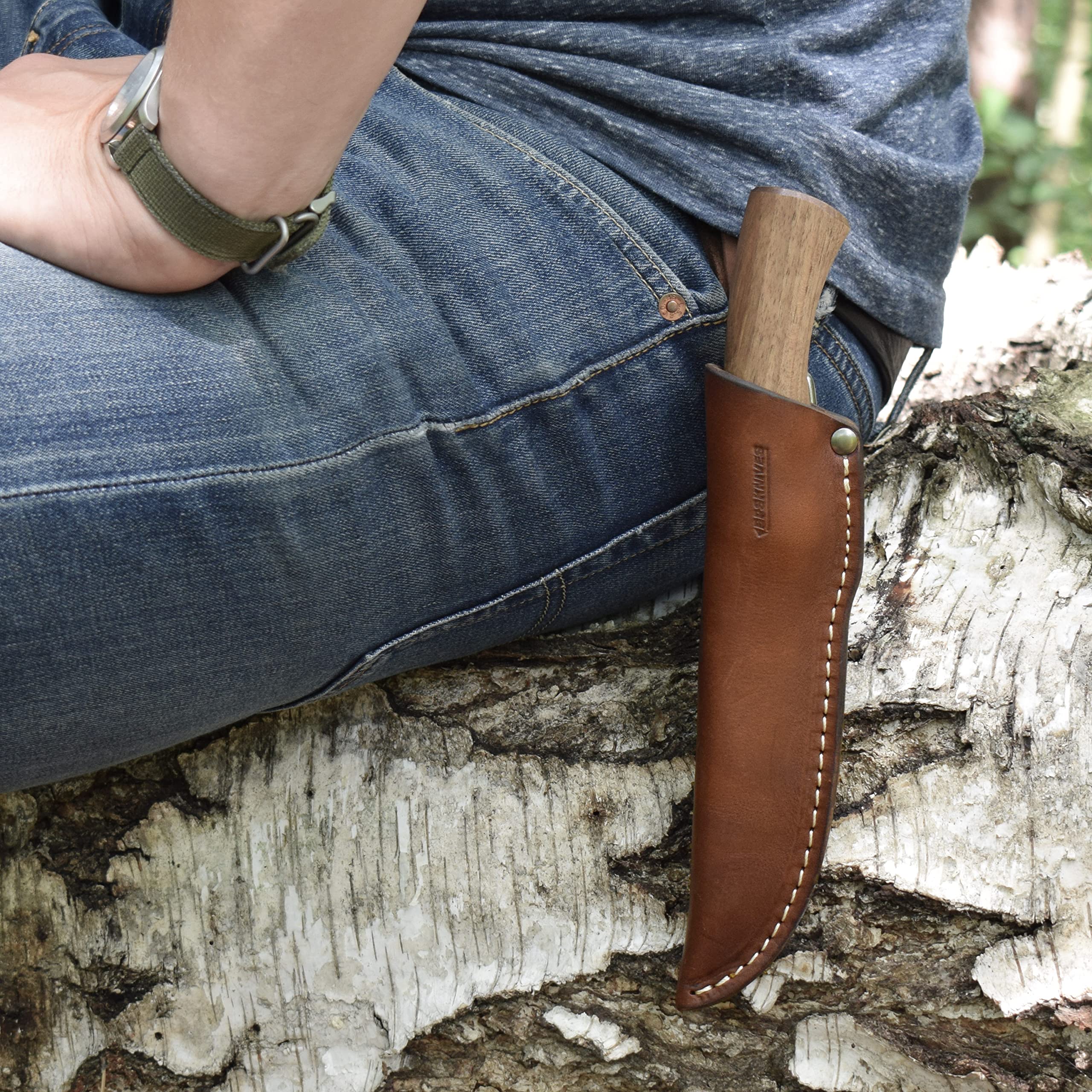 BPS Knives - Left Hand Belt Knife Sheath - Brown Leather Sheath for Mora Garberg - Left-Hand Sheath with Belt Loop for Vertical Carry of Fixed Blade Knife - Free Suspension Leather