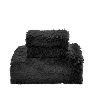 Sweet Home Collection Plush Shaggy Duvet Cover Set Ultra Soft Luxurious Faux Fur Decorative Fluffy Crystal Velvet Bedding with 2 Shams, King, Black(Pack of 1)