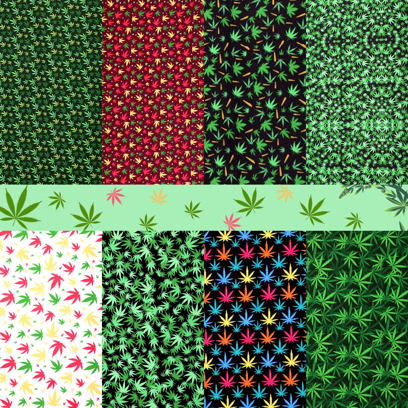 8 Sheets Pot Leaves Fabric Leaves Printed Fabric 20 x 20 Inch Pot Leaves Pattern Sewing Quilting Fat Quarter Bundles for Pillow Cover DIY Crafting Patchwork