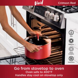 Ninja C20480 Foodi NeverStick Vivid 8-Quart Stock Pot with Glass Lid, Nonstick, Durable & Oven Safe To 400°F, Cool-Touch Handles, Crimson Red