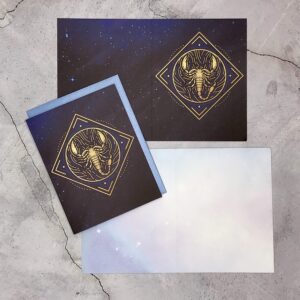 Scorpio Zodiac note cards- 12 card box set- astrology - metallic envelopes - high-end blank greeting cards, thank you cards, birthday card