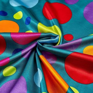 New Creations Fabric & Foam Inc, 60" Wide 100% Polyester Multi Color Polka Dot Soft Charmeuse Satin Fabric (Multi Color Dot on Teal, 3 Yards)