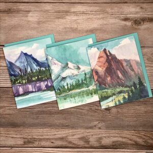 watercolor mountain landscapes -12 card gift set - high-end luxury greeting cards, thank you cards, birthday card, all-occasion cards