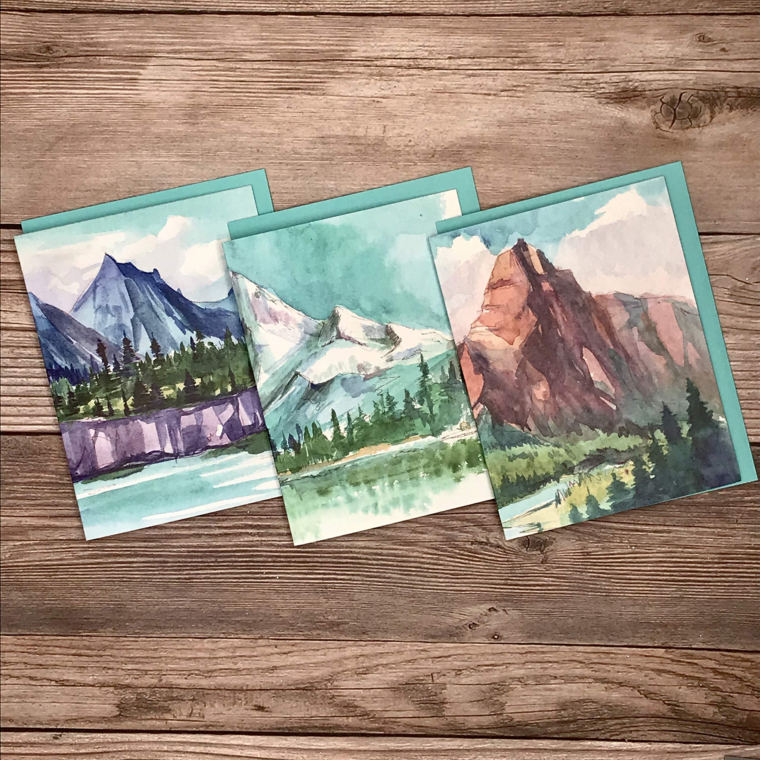 Watercolor Mountain Landscapes -12 card gift set - high-end luxury greeting cards, thank you cards, birthday card, all-occasion cards