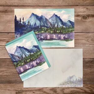 Watercolor Mountain Landscapes -12 card gift set - high-end luxury greeting cards, thank you cards, birthday card, all-occasion cards