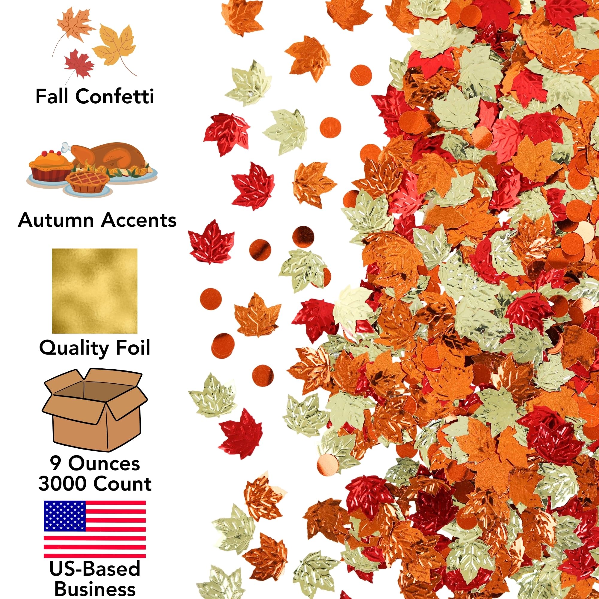 Iconikal Autumn Leaves Confetti, Bulk Party Foil, 3,000-Count