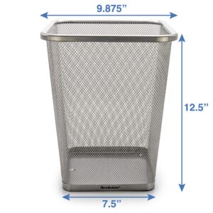 Brookstone BKH1461, [3 Pack] Metallic Mesh Wastebasket for Office & Home, Open Top, Under Desk Trash Can, Lightweight & Sturdy Recycling Bin, Standard, Silver