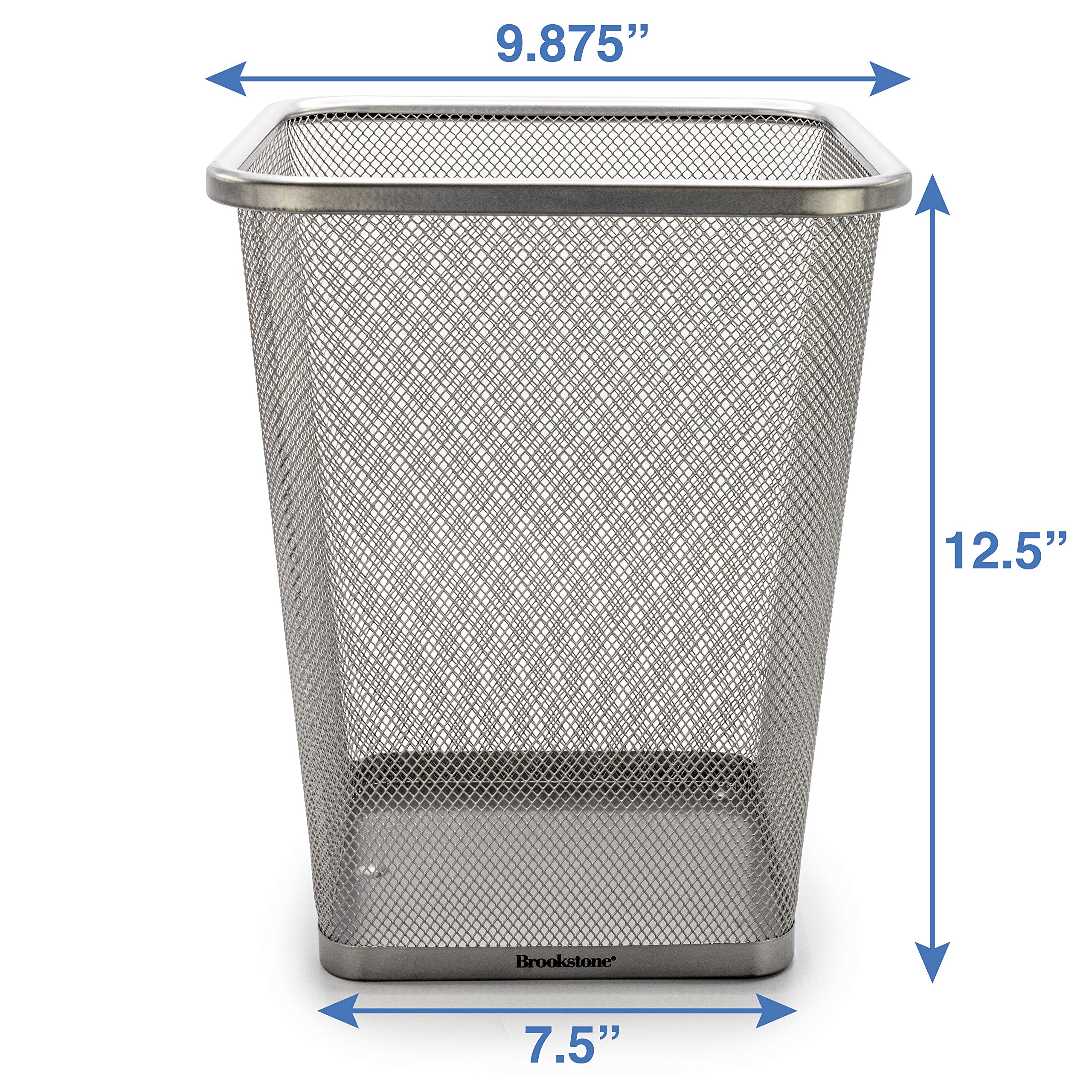 Brookstone BKH1461, [3 Pack] Metallic Mesh Wastebasket for Office & Home, Open Top, Under Desk Trash Can, Lightweight & Sturdy Recycling Bin, Standard, Silver