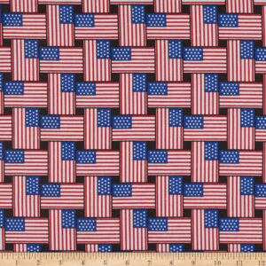 cotton print american flag weave original red white blue, quilting fabric by the yard