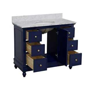 Bella 42-inch Bathroom Vanity (Carrara/Royal Blue): Includes Royal Blue Cabinet with Authentic Italian Carrara Marble Countertop and White Ceramic Sink