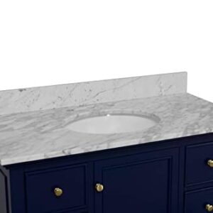 Bella 42-inch Bathroom Vanity (Carrara/Royal Blue): Includes Royal Blue Cabinet with Authentic Italian Carrara Marble Countertop and White Ceramic Sink