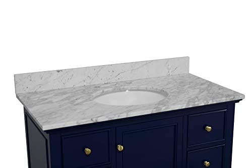 Bella 42-inch Bathroom Vanity (Carrara/Royal Blue): Includes Royal Blue Cabinet with Authentic Italian Carrara Marble Countertop and White Ceramic Sink