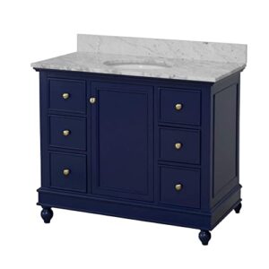 Bella 42-inch Bathroom Vanity (Carrara/Royal Blue): Includes Royal Blue Cabinet with Authentic Italian Carrara Marble Countertop and White Ceramic Sink