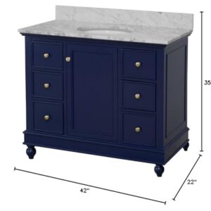 Bella 42-inch Bathroom Vanity (Carrara/Royal Blue): Includes Royal Blue Cabinet with Authentic Italian Carrara Marble Countertop and White Ceramic Sink