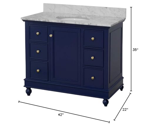 Bella 42-inch Bathroom Vanity (Carrara/Royal Blue): Includes Royal Blue Cabinet with Authentic Italian Carrara Marble Countertop and White Ceramic Sink