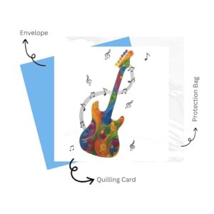 TUMYBee Electric Guitar Greeting Card, Quilling Card with Music Note Shaped, 3D Quilled Card for Birthday, Congratulation, Thank You, Fathers Day, Design Gift for Love Friend Mom with Envelop (Music)