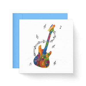 tumybee electric guitar greeting card, quilling card with music note shaped, 3d quilled card for birthday, congratulation, thank you, fathers day, design gift for love friend mom with envelop (music)