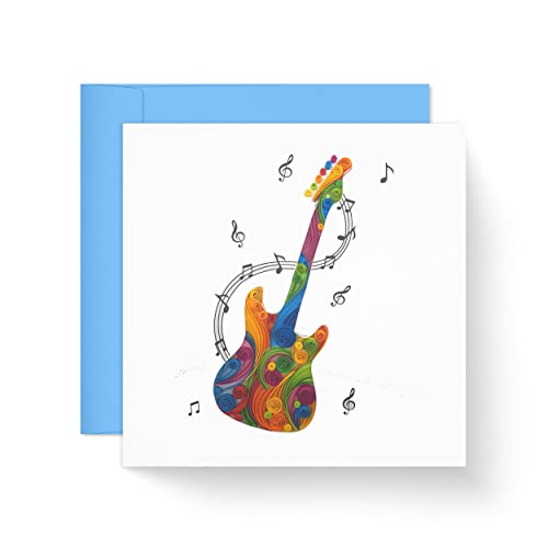 TUMYBee Electric Guitar Greeting Card, Quilling Card with Music Note Shaped, 3D Quilled Card for Birthday, Congratulation, Thank You, Fathers Day, Design Gift for Love Friend Mom with Envelop (Music)