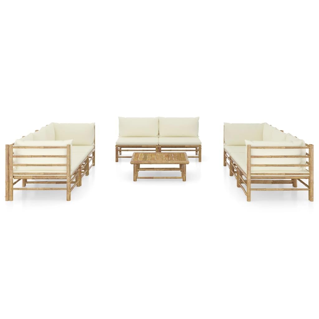 vidaXL Patio Lounge Set 9 Piece, Sectional Sofa for Outdoor, Patio Furniture with Cream White Cushions, Coffee Table, Scandinavian Style, Bamboo