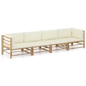 vidaxl 4 piece bamboo patio lounge set - versatile, stylish and comfortable outdoor furniture with cream white cushions, lightweight and easy to clean