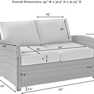 Crosley Furniture Bradenton Wicker Outdoor Loveseat, 2-Person Patio Couch for Porch, Deck, Backyard, Brown with Gray Cushions